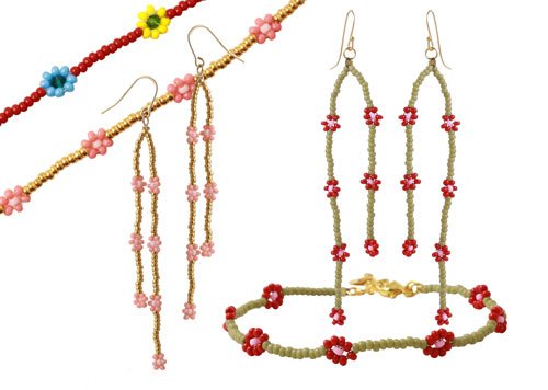 DIY | Daisy chain stitch – jewellery with seed bead flowers