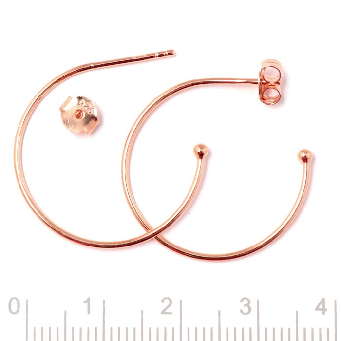Ørebøjle, åben ring med stift, rosa forgyldt sølv, diameter 25 mm, 2 stk.