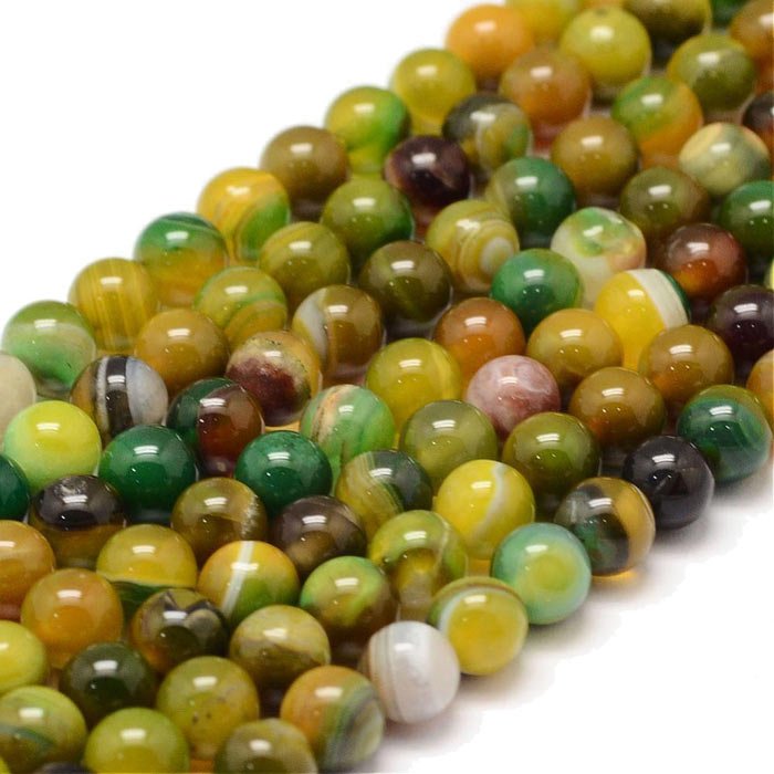 Banded agate, bead, yellow and green, round, 6mm, 10pcs.